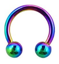 rainbow anodized 10g, 12 mm round circular horseshoe barbells hoop rings, hypoallergenic 316l stainless steel surgical steel ring lip, belly, nipple, cartilage, tragus, earring body jewelry piercing - 10 gauge