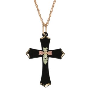 black cross in a cross pendant necklace, 12k green and rose black hills gold 18 inches