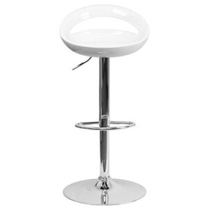 Flash Furniture Wilson 2 Pack Contemporary White Plastic Adjustable Height Barstool with Rounded Cutout Back and Chrome Base