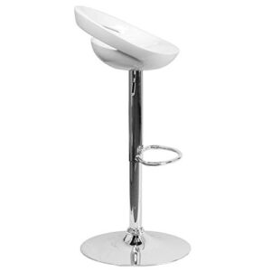 Flash Furniture Wilson 2 Pack Contemporary White Plastic Adjustable Height Barstool with Rounded Cutout Back and Chrome Base