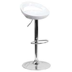 Flash Furniture Wilson 2 Pack Contemporary White Plastic Adjustable Height Barstool with Rounded Cutout Back and Chrome Base