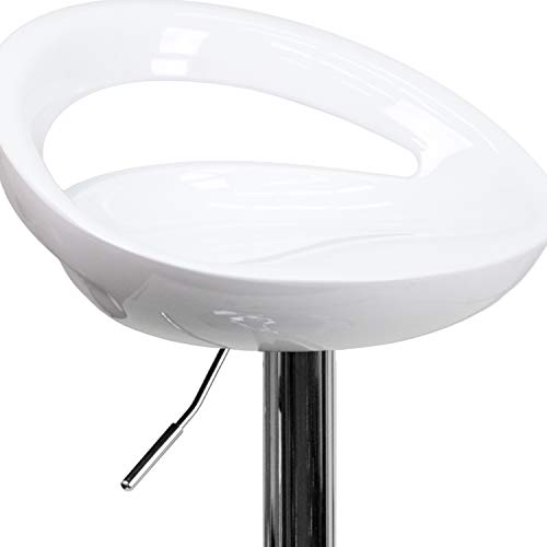 Flash Furniture Wilson 2 Pack Contemporary White Plastic Adjustable Height Barstool with Rounded Cutout Back and Chrome Base