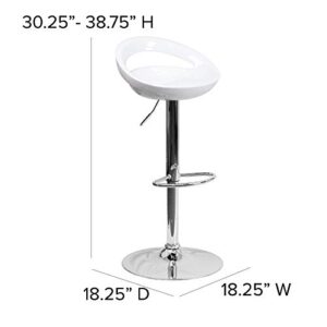 Flash Furniture Wilson 2 Pack Contemporary White Plastic Adjustable Height Barstool with Rounded Cutout Back and Chrome Base