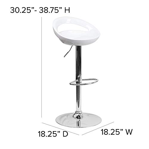 Flash Furniture Wilson 2 Pack Contemporary White Plastic Adjustable Height Barstool with Rounded Cutout Back and Chrome Base