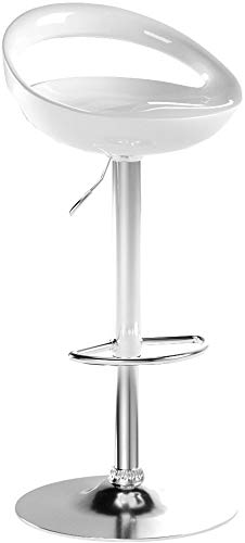 Flash Furniture Wilson 2 Pack Contemporary White Plastic Adjustable Height Barstool with Rounded Cutout Back and Chrome Base