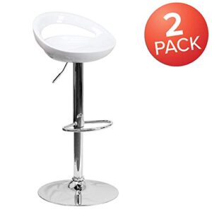 Flash Furniture Wilson 2 Pack Contemporary White Plastic Adjustable Height Barstool with Rounded Cutout Back and Chrome Base