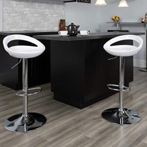 Flash Furniture Wilson 2 Pack Contemporary White Plastic Adjustable Height Barstool with Rounded Cutout Back and Chrome Base