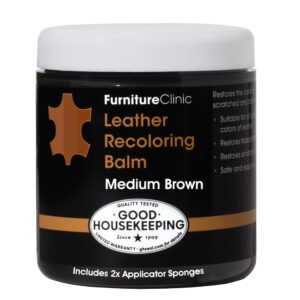 the original leather recoloring balm by furniture clinic - 16 colors - leather repair kit for furniture - restore couches, car seats & more - leather dye for scratched and faded leather (medium brown)