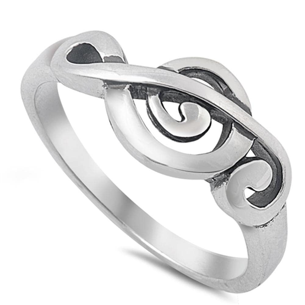 Sterling Silver Women's Treble Clef Note Fashion Music Ring Band 9mm Size 7