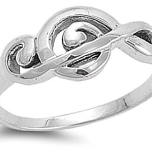 Sterling Silver Women's Treble Clef Note Fashion Music Ring Band 9mm Size 7