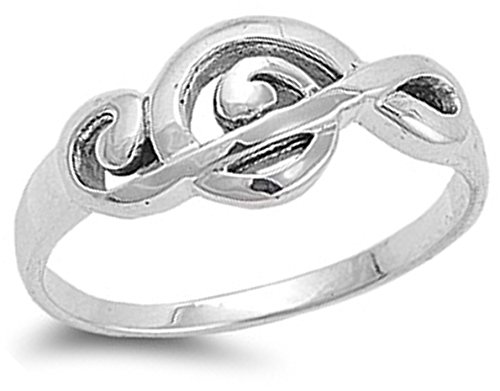 Sterling Silver Women's Treble Clef Note Fashion Music Ring Band 9mm Size 7