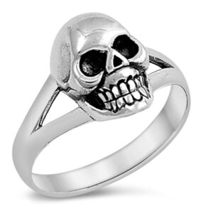 sterling silver women's mens biker ring skull skeleton ring band 13mm size 6