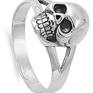 Sterling Silver Women's Mens Biker Ring Skull Skeleton Ring Band 13mm Size 6