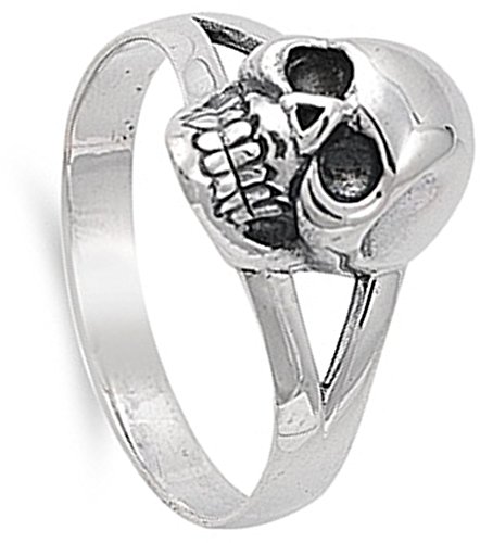 Sterling Silver Women's Mens Biker Ring Skull Skeleton Ring Band 13mm Size 6