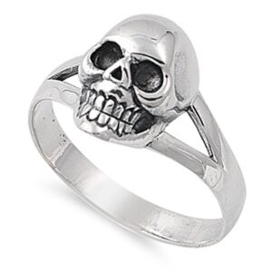 Sterling Silver Women's Mens Biker Ring Skull Skeleton Ring Band 13mm Size 6