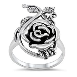 sterling silver women's rose flower fashion ring polished 925 band size 8