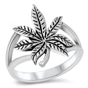 sterling silver cannabis sativa marijuana ring wholesale band 17mm size 9