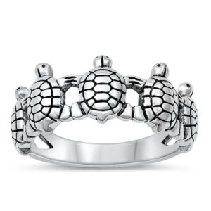 sterling silver women's turtle family ring polished 925 band 10mm size 6