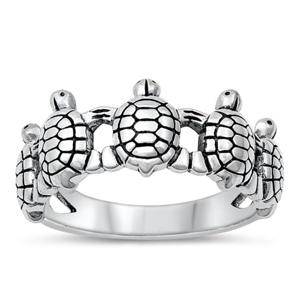 Sterling Silver Women's Turtle Family Ring Polished 925 Band 10mm Size 6