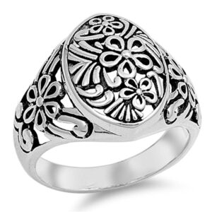 sterling silver women's beautiful flower ring fashion 925 band 23mm size 10