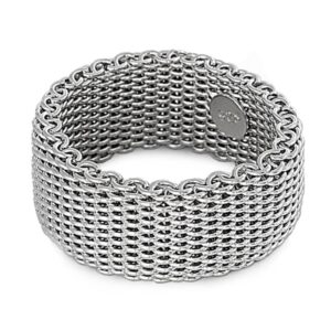 sterling silver women's mesh ring wholesale pure 925 wide band 10mm size 7