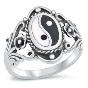 sterling silver women's chinese yin yang ring wholesale 925 band 18mm size 7