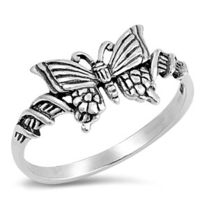 sterling silver women's unique butterfly ring unique 925 band 9mm size 7