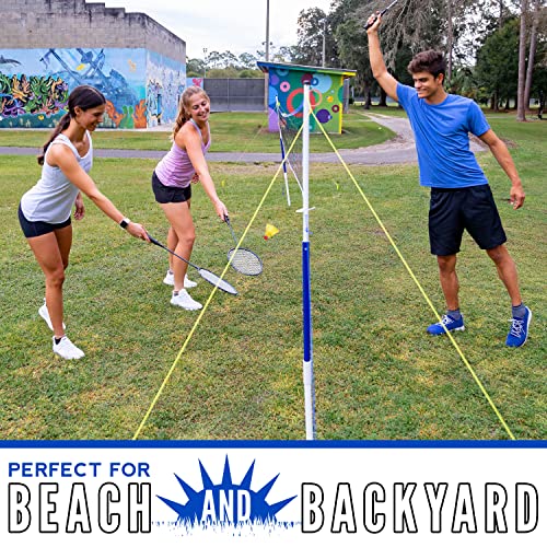 Franklin Sports Volleyball + Badminton Sets - Beach + Backyard Combo Complete Outdoor Lawn Game Set - Volleyball, Pump, Badminton Rackets, Birdies, Net + Poles Included