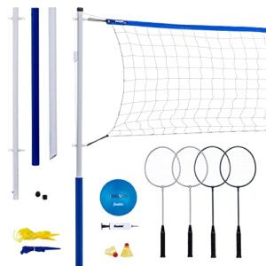 Franklin Sports Volleyball + Badminton Sets - Beach + Backyard Combo Complete Outdoor Lawn Game Set - Volleyball, Pump, Badminton Rackets, Birdies, Net + Poles Included