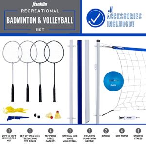 Franklin Sports Volleyball + Badminton Sets - Beach + Backyard Combo Complete Outdoor Lawn Game Set - Volleyball, Pump, Badminton Rackets, Birdies, Net + Poles Included