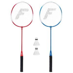 franklin sports badminton racket + birdie set - replacement badminton equipment for kids + adults - 2 player badminton racket set, red/ white/ blue