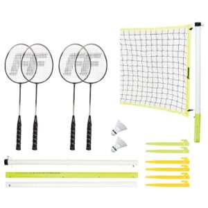 franklin sports badminton set - portable backyard + beach badminton set - adult + kids 4 player badminton net set - (4) rackets + (2) birdies included - advanced