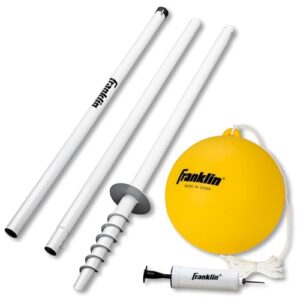 franklin sports tetherball set - full tetherball game set with 8' pole, rope + ball included - portable steel backyard + beach kit with carry bag - recreational, white