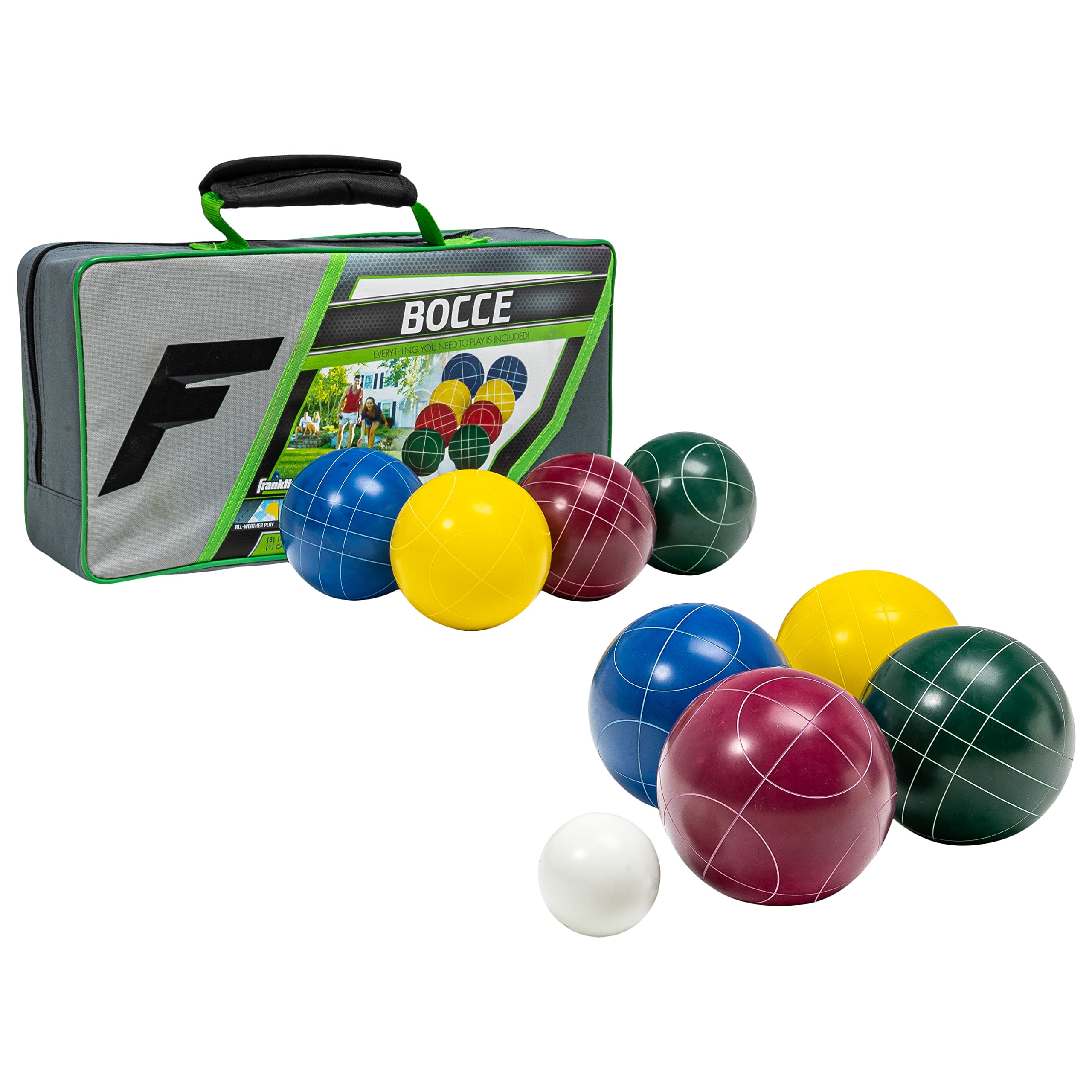 Franklin Sports Bocce Sets - Regulation Bocce Balls and Pallino - Beach and Lawn Bocce Set for Adults - Advanced, 90mm