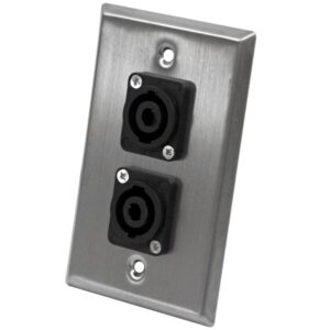 seismic audio speakers dual 4 pole speakon connector wall plate, stainless steel wall plate