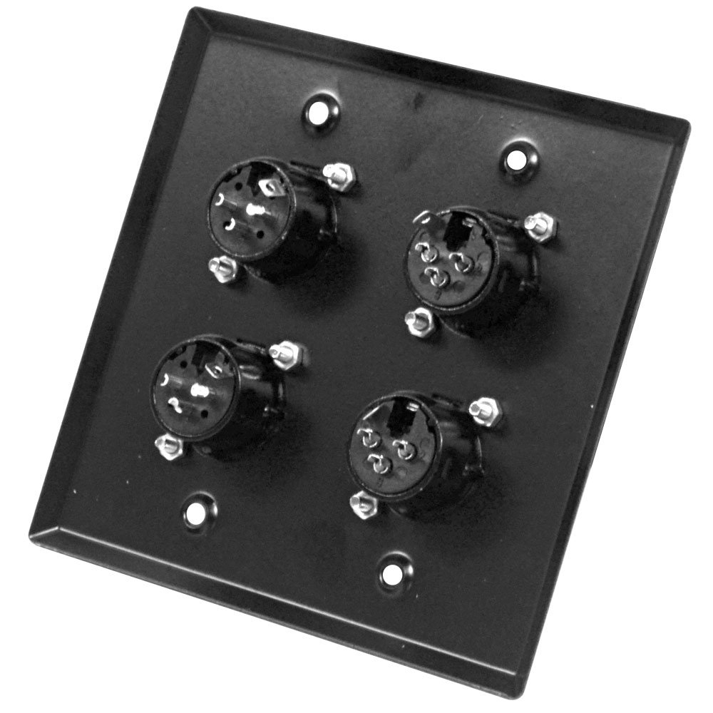 Seismic Audio Speakers 2 Gang Wall Plate With XLR Male and Female Connectors, Black Stainless Steel