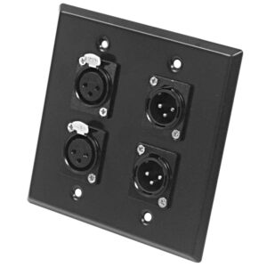 seismic audio speakers 2 gang wall plate with xlr male and female connectors, black stainless steel