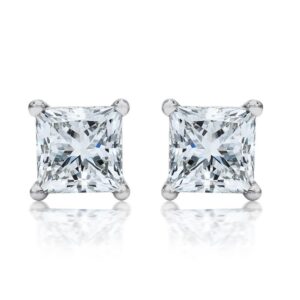 houston diamond district 3/4 carat 14k white gold solitaire diamond stud earrings princess cut 4 prong push back (i-j color, i2 clarity)