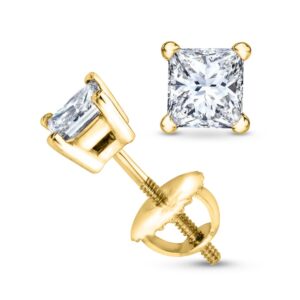 houston diamond district 1/2 carat 18k yellow gold solitaire stud earrings princess cut 4 prong screw back (j-k color, si1-si2 clarity)