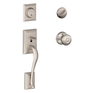 schlage addison single cylinder handleset and georgian knob, satin nickel (f60 add 619 geo)