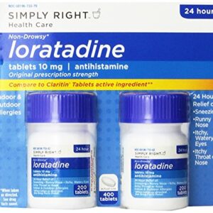 Member's Mark 10 mg Loratadine Indoor & Outdoor 24 Hour Allergy Relief Non-drowsy Tablets 200 ct., 2 pk. (400 Tablets Total)