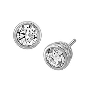 amazon essentials platinum plated sterling silver bezel stud earrings set with infinite elements cubic zirconia (2 cttw) (previously amazon collection)