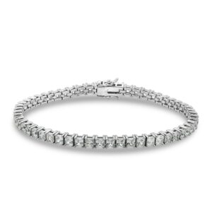 amazon collection platinum plated silver princess-cut tennis bracelet made with infinite elements cubic zirconia (4mm), 7.25"