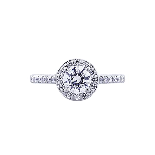 Amazon Essentials Platinum-Plated Sterling Silver Round-Cut Halo Ring made with Infinite Elements Cubic Zirconia, Size 7, (previously Amazon Collection)