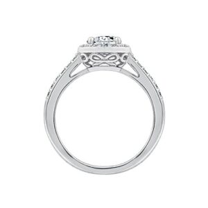 Amazon Essentials Platinum-Plated Sterling Silver Round-Cut Halo Ring made with Infinite Elements Cubic Zirconia, Size 7, (previously Amazon Collection)