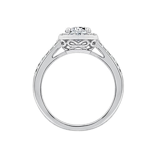 Amazon Essentials Platinum-Plated Sterling Silver Round-Cut Halo Ring made with Infinite Elements Cubic Zirconia, Size 7, (previously Amazon Collection)