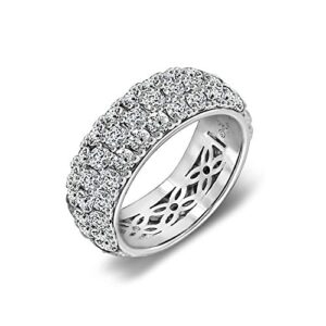 amazon collection platinum-plated sterling silver 3 row pave ring set with round infinite elements cubic zirconia (3.45 cttw), size 7