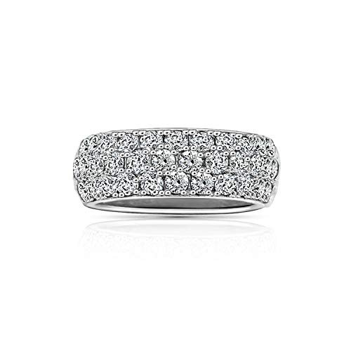 Amazon Collection Platinum-Plated Sterling Silver 3 Row Pave Ring set with Round Infinite Elements Cubic Zirconia (3.45 cttw), Size 8