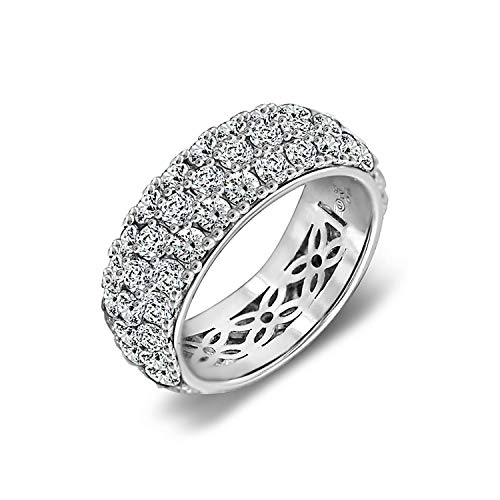 Amazon Collection Platinum-Plated Sterling Silver 3 Row Pave Ring set with Round Infinite Elements Cubic Zirconia (3.45 cttw), Size 8