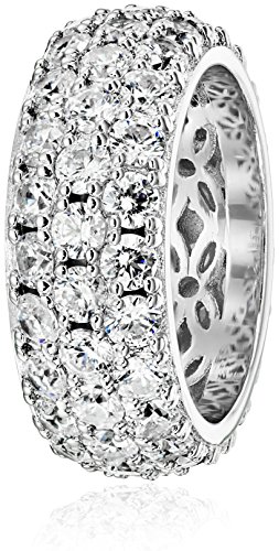 Amazon Collection Platinum-Plated Sterling Silver 3 Row Pave Ring set with Round Infinite Elements Cubic Zirconia (3.45 cttw), Size 8